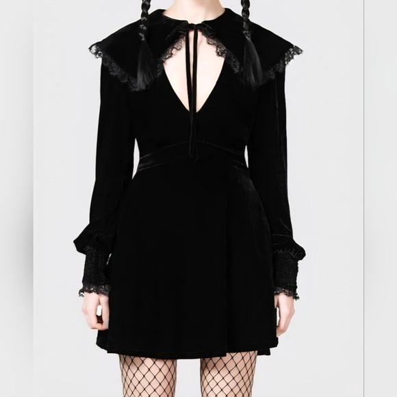 Killstar | Dresses | Killstar Emilee Emilee Black Velvet Collar Dress ...